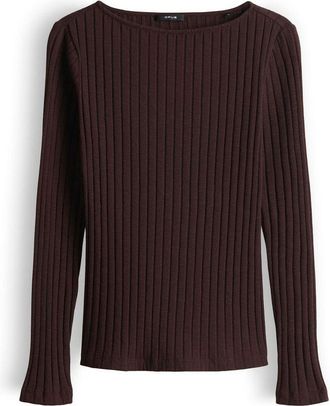 OPUS Langarmshirt SOVKE aus Baumwoll Mix figurbetont geschnitten, U-Boot-Ausschnitt, Rippstruktur