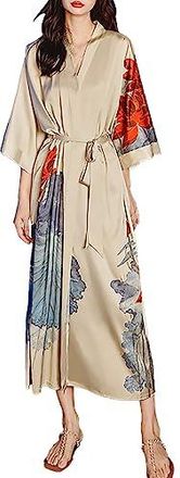 Generic Peignoirs de bain en soie douce pour femme - Robe de chambre en satin pour femme - V&ecirc;tements de nuit longs et soyeux - Robe de nuit et chemises de nui