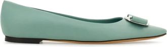 Ferragamo Femme, Chaussures, Vert, Taille: 35 1/2 EU Ballerines New Vara-Bow en cuir dagneau