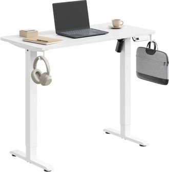 Woltu Bureau Assis Debout, Bureau R&eacute;glable en Hauteur &Eacute;lectrique, 72-118 cm, avec 3 Hauteurs de M&eacute;moire, 2 Crochets, 100x48 cm, Blanc