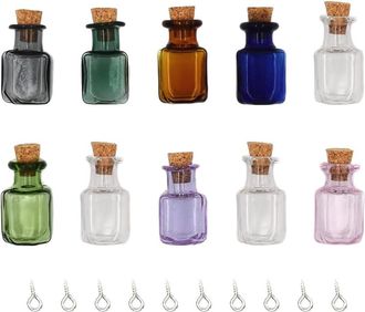 Garneck 10st Nachricht Glasflasche Farbige Zaubergläser Zierbehälter Winzige Flaschen Mini-wunschflasche Aus Glas Vorratsdosen Mit Deckel Winziger Korken Hölz