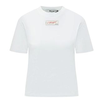Msgm Msgm, Femme, Tops, Blanc, Taille: 38 FR Logo Patch T-Shirt