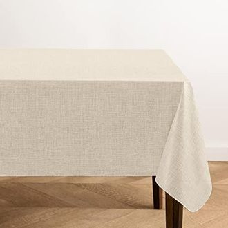 Elrene Home Fashions Monterey Nappe en Vinyle inspir&eacute;e du Lin, r&eacute;sistante &agrave; leau et aux Taches, avec Revers en Flanelle, 152,4 x 304,8 cm, rectangulaire, Ivo