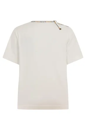 Burberry Womens Short-Sleeve T-Shirt With Tartan Trim White Cotton T-Shirts & Jerseys