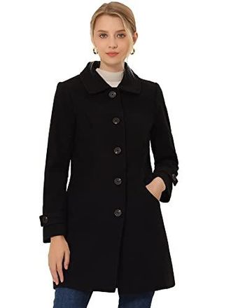 Allegra K Manteau dhiver pour femme, col claudine, mi-cuisse, coupe trap&egrave;ze, simple boutonnage, noir, X-Large