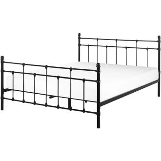 Beliani Lit Double en M&eacute;tal Noir 160 x 200 cm El&eacute;gant avec Touche R&eacute;tro pour Chambre au Style Boho ou Contemporain Beliani