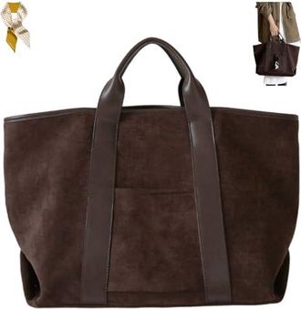 Generic Womens Large Capacity Suede Tote Bag,Vintage Top Handle Handbag,Casual Soft Faux Leather Satchel Bags Commute Shoulder (Coffee)