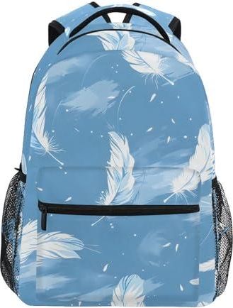 Generic Plumes Blanches, Style Boh&egrave;me Bleu Sac &Agrave; Dos Antivol Cartables Scolaires L&eacute;ger Sacs A Dos Pour Femme Sport Camping 29X40Cm