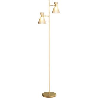 HOMCOM Lampadaire sur pied salon &agrave; double t&ecirc;te r&eacute;glable, lampe sur pied, abat-jour en verre floral, 42 x 25 x 165 cm, dor&eacute;-Or