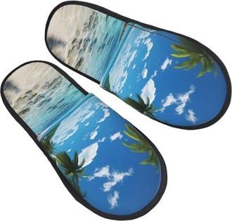 Generic Pantoufles De Maison Palmier De Plage Peluche Slippers Antid&eacute;rapant Chaussons Pour Int&eacute;rieur Chambre Femmes L