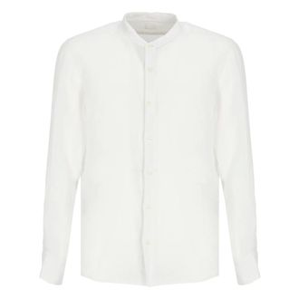 120% Lino Homme, Chemises, Blanc, Taille: XL Chemise en Lin &agrave; Col Mao