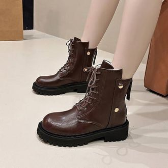 Generic Bottines dhiver chaudes pour femme - &Eacute;l&eacute;gantes - Couleur unie - Talon bas plat - Doublure en polaire - Confortables - Classiques - &Agrave; lacets - Pour la 