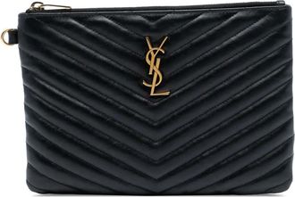 Saint Laurent 2018 Chevron Leather Monogram Zip A5 Wristlet Pouch clutch bag - Schwarz