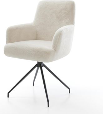 DELIFE Esszimmerstuhl Heira-Flex mit Armlehnen Pl&uuml;sch Creme-Wei&szlig; Kreuzgestell konisch Schwarz Taschenfederkern, Esszimmerst&uuml;hle