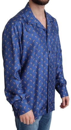 Dolce & Gabbana Mens Blue Beach Chair Umbrella Print Silk Shirt