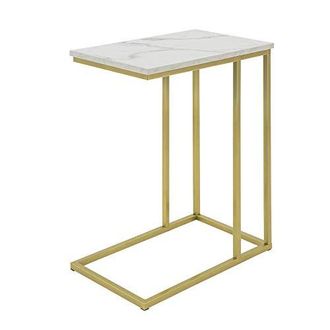 SoBuy FBT87-G Table dAppoint Moderne Bout de Canap&eacute; de Salon Table &agrave; Caf&eacute; Table de Chevet Effet Marbre Structure en M&eacute;tal Dor&eacute;