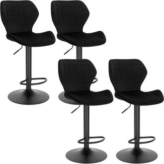 Woltu Woltu - Lot de 4 Tabouret de Bar en Velours, R&eacute;glables en Hauteur, Pivotant &agrave; 360&deg;avec Dossier Repose-Pieds, Gris Fonc&eacute;, si&egrave;ge 48x38cm
