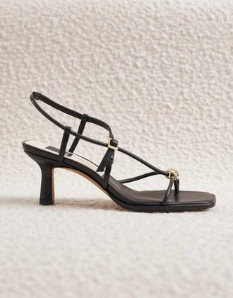 Dolce Vita Mylee - Sandales en cuir &agrave; brides et talon mi-haut avec d&eacute;tails m&eacute;talliques dor&eacute;s - Noir