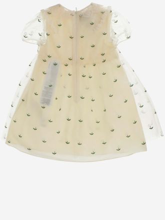 Gucci Girls Dress Tulle With Flower Embroidery White Cotton