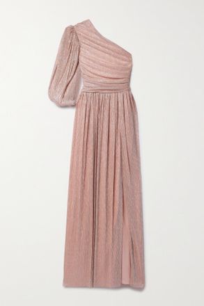 Costarellos Morgan Asymmetrische Robe Aus Plissiertem Lamé Mit Raffungen - Pink