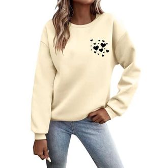 Generic Sweat &agrave; capuche &agrave; col rond imprim&eacute; tendance pour la Saint-Valentin 2026, beige, XL