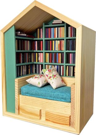 Generico Stressregal, Mini-Bibliothek, Mini-Haus mit 200 B&uuml;chern und 2 Kissen f&uuml;r Kinder, Erwachsene, Schlafzimmer, Reisen, Wohnzimmer, Schlafzimmer, Schreibti