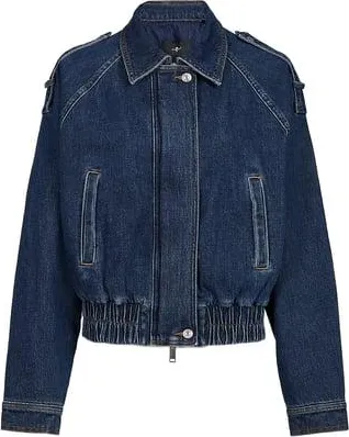 7 For All Mankind Veste aviateur en denim de coton m&eacute;lang&eacute;