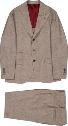 Brunello Cucinelli Homme, Costumes, Brun, Taille: L Costume Mouchet&eacute; en Soie, Laine et Cachemire