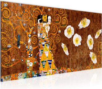 Runa Art Wandbild Gustav Klimt 1 Teilig 100 x 40 cm Modern Bild auf Vlies Leinwand Baum Frau Wohnzimmer Gold 021412a