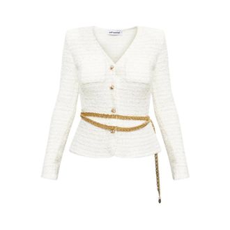 Self Portrait Gilet en maille &agrave; finitions contrastantes - Femme - Pulls - Blanc - Taille: 36 FR