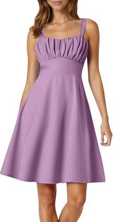 Generic Robes amincissantes sans manches pour femmes, robe d&eacute;t&eacute; pliss&eacute;e &agrave; motif floral uni, robe midi trap&egrave;ze fluide, violet, XXL