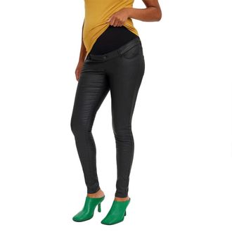 Mama Licious Damen Vmmseven glatte belagte bukser Noos Pants, Black/Detail:coated, M / 32