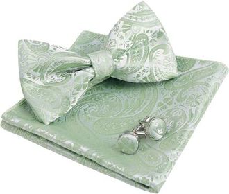 Alizeal Ensemble noeud papillon, mouchoir et boutons de manchette pour homme, 028-Vert clair, taille unique