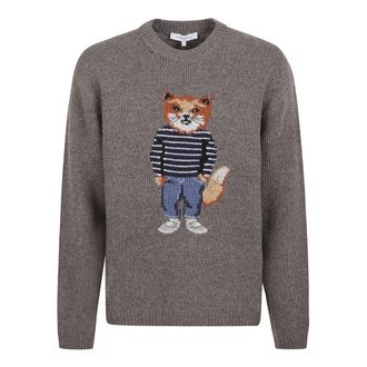 Maison Kitsun&eacute; Dressed Fox Intarsia Wool Jumper - - Knitwear - Herren - Grau - XL