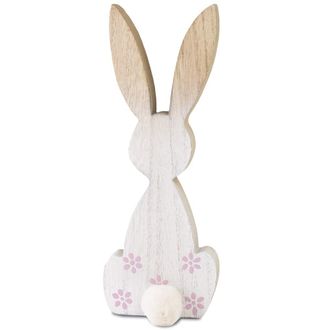 Riffelmacher & Weinberger Osterdeko Holz Hase Figur mit Bommel | Osterhase Aufsteller weiß | Deko für Ostern