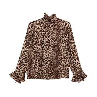 Alberto Biani Leopardenmuster Seiden Hochgeschlossenes Hemd - - Blouses & Shirts - Damen - Braun - 2XS