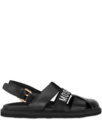 Moschino sandales en cuir &agrave; d&eacute;tail de logo - Noir