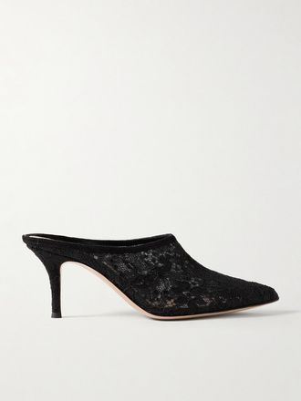 Gianvito Rossi 70mm Mules Aus Schnurgebundener Spitze - Schwarz