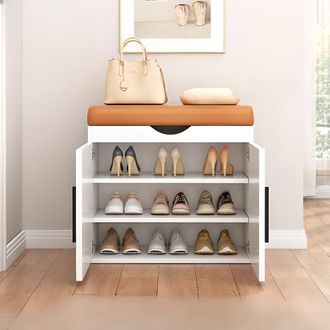 Generic Schuhaufbewahrungsbank Mit Türen - Eingangsbank Aus PU-Leder Mit Verstecktem Organizer, Schuhschrank for Den Innenbereich(White,23.5 L x 12.5 W x 19.5