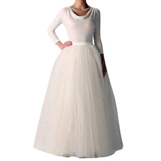 Generic Frauen Hochzeit Langer Maxi Puffiger Tüllrock Bodenlang Gürtel Hoch tailliert für Hochzeitsfeier Abend