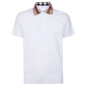 Burberry Homme, Tops, Blanc, Taille: M Check Collar Polo