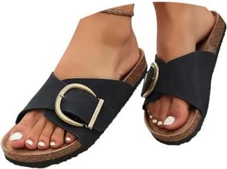 Onsoyours Claquettes Femme Mules élégantes avec Lanières Boucles Réglables Confortable avec Voûte Plantaire en Liège Sabots avec Semelle Extérieure en Cuir A No