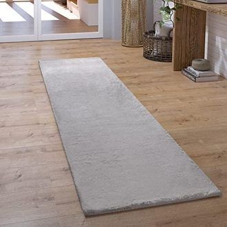 Paco Home Tapis Salon Poil Long Tapis Couloir Chambre Tapis Shaggy Poil Long Moelleux Fausse Fourrure Tapis Moderne Monochrome, Dimension:100x200 cm, Couleur:Gr