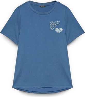 Fiorella Rubino Femme, Tops, Bleu, Taille: 38 FR T-shirt en coton avec coeurs et strass