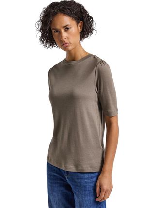 Street One Damen 3227716 Basic T-Shirt mit Raffung, bark Brown, 40