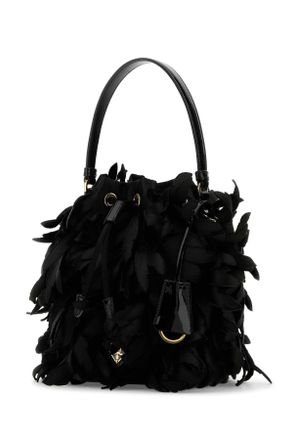 Prada Womens Embellished Satin Mini Bucket Bag Nero Se Vi-Vitello Borse A Secchiello