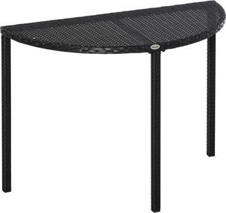 OUTSUNNY Table de jardin demi cercle - table de balcon demi lune - dim. 100L x 50l x 74H cm r&eacute;sine tress&eacute;e 4 fils imitation rotin noir