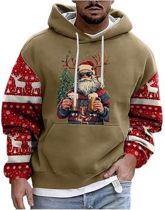 Generic Pull de No&euml;l &agrave; Capuche pour Homme, Chaud, Pull de No&euml;l avec Motif de P&egrave;re No&euml;l, Pull de No&euml;l avec Capuche, Mode, Pull de No&euml;l &agrave; Capuche, Hiver, Pull d