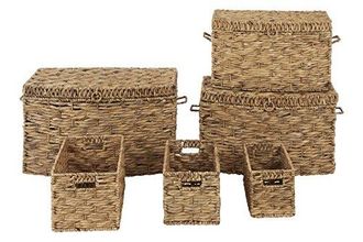 Premier Housewares Braune Gewvaschene Aufbewahrungskörbe-Set mit 6 Stück, Eisen, Wasserhyazinthe, Natürlich, 43x69x41