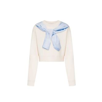 Moschino Femme, Sweatshirts et sweats &agrave; capuche, Blanc, Taille: 38 FR Printed Cotton Crop SweaT-shirt